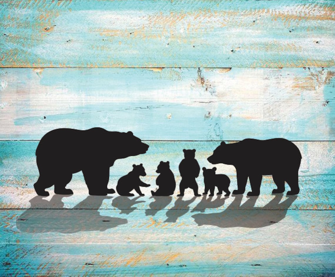 Mama Bear Papa Bear SVG Four Cubs Silhouette SVG Clipart Iron | Etsy