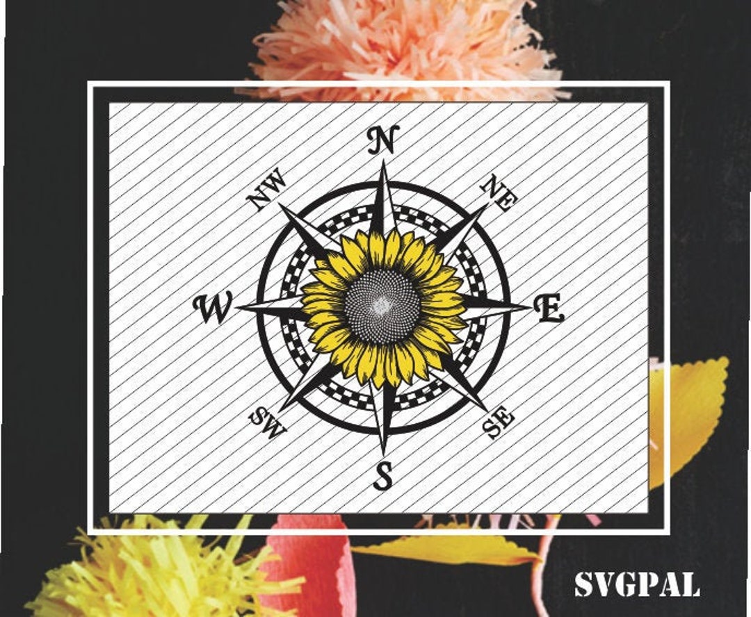 Sunflower Compass Rose SVG Clipart Iron on Transfer File Sunflower ...