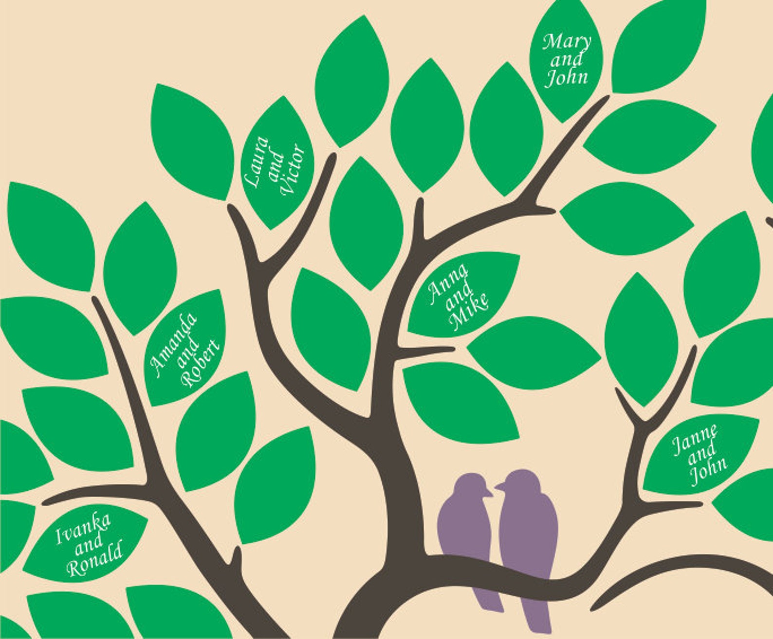40 Leaves Wedding Tree Guestbook SVG Clipart Tree With 40 | Etsy