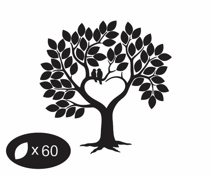 60 Leaves Wedding Tree Guestbook SVG Clipart Tree With 60 | Etsy