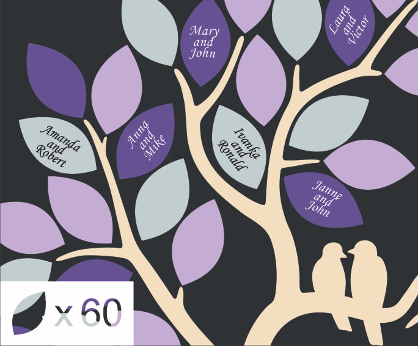 60 Leaves Wedding Tree Guestbook SVG Clipart Tree With 60 Leaves ...