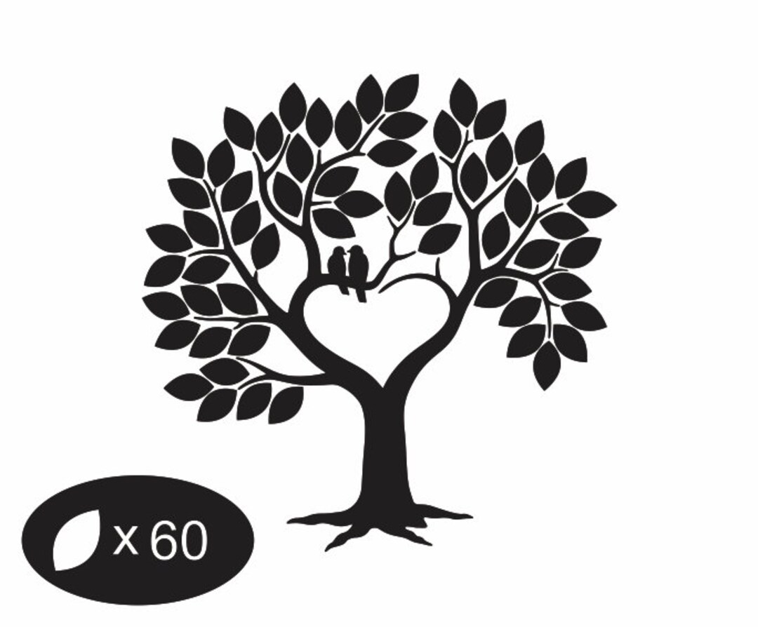 60 Leaves Wedding Tree Guestbook SVG Clipart Tree With 60 Leaves ...