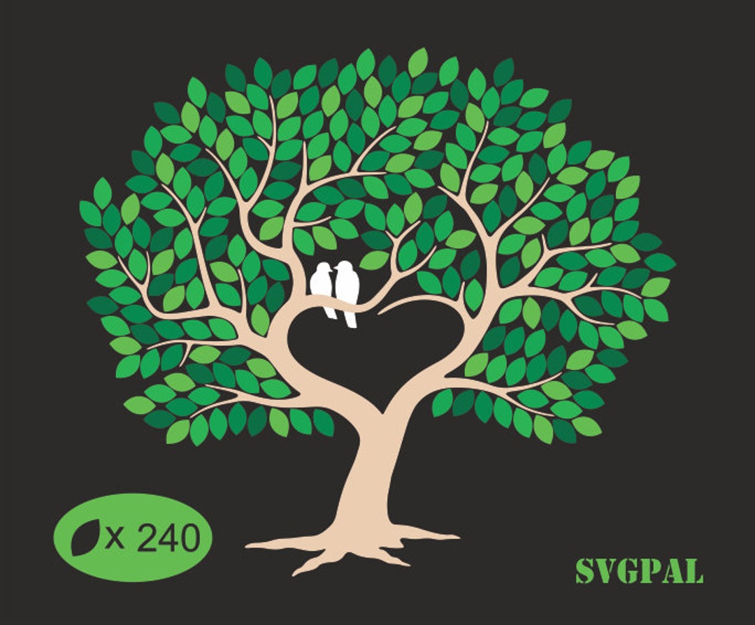 240 Leaves Tree Guestbook for Wedding, SVG Wedding Tree Clipart, Leafy ...