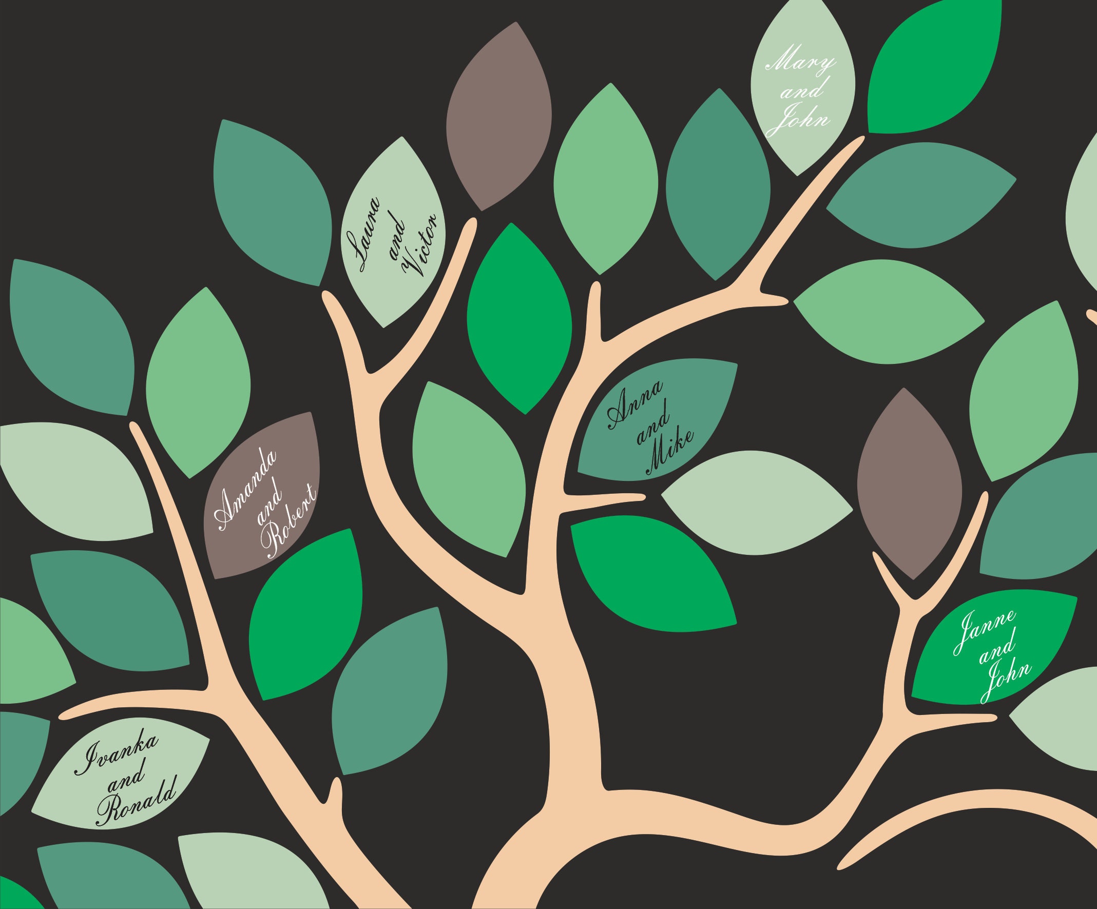 40 Leaves Tree Guestbook SVG Clipart Tree with 40 Leaves | Etsy