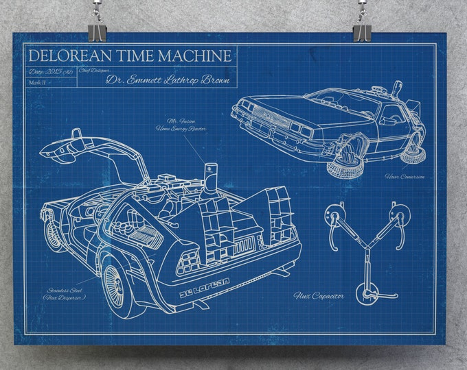Back to the Future Inspired Delorean Time Machine Blue Print A4 A3 A2 ...