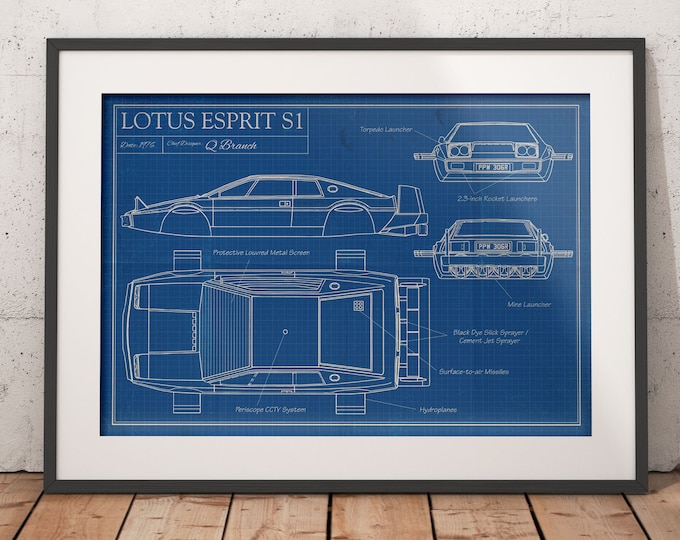 James Bond 007 Inspired Lotus Esprit S1 Q Branch Blueprint A4 A3 A2 A1 ...