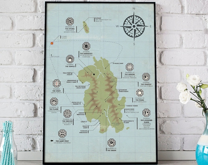 Lost Inspired - Dharma Station Locations Island Map TV Prop Replica A4 ...