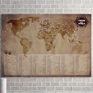 Cheers to the World Vintage Style Map 183 Ways to Say - Etsy