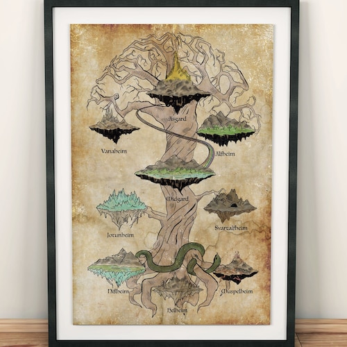 Map of Norse Mythology Vintage Style Nine Realms Map A4 A3 - Etsy