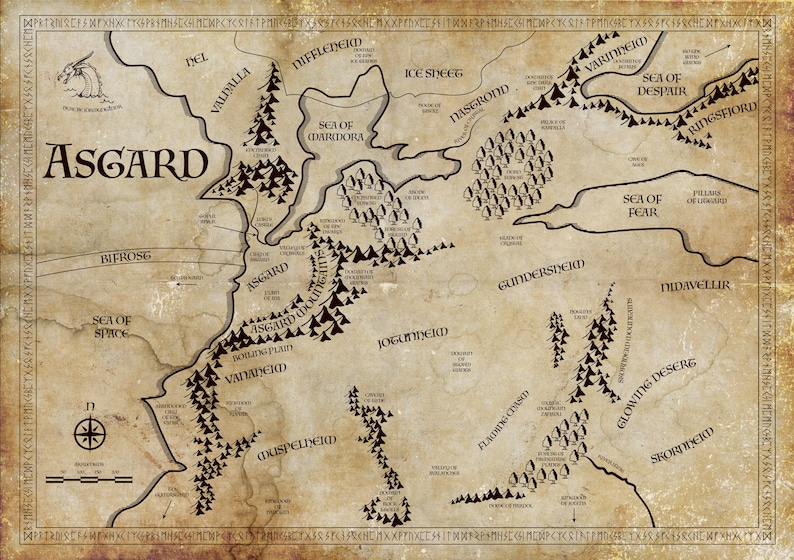 Asgard Map Print: Vintage Norse Mythology Art - Etsy