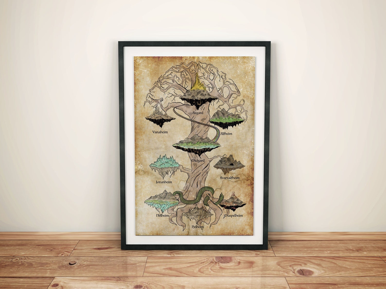 Map of Norse Mythology Vintage Style Nine Realms Map A4 A3 - Etsy