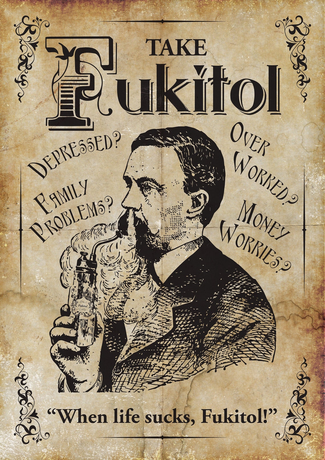 Retro Vintage Victorian Style Fukitol Pharma Drug A4 A3 A2 Poster Print ...