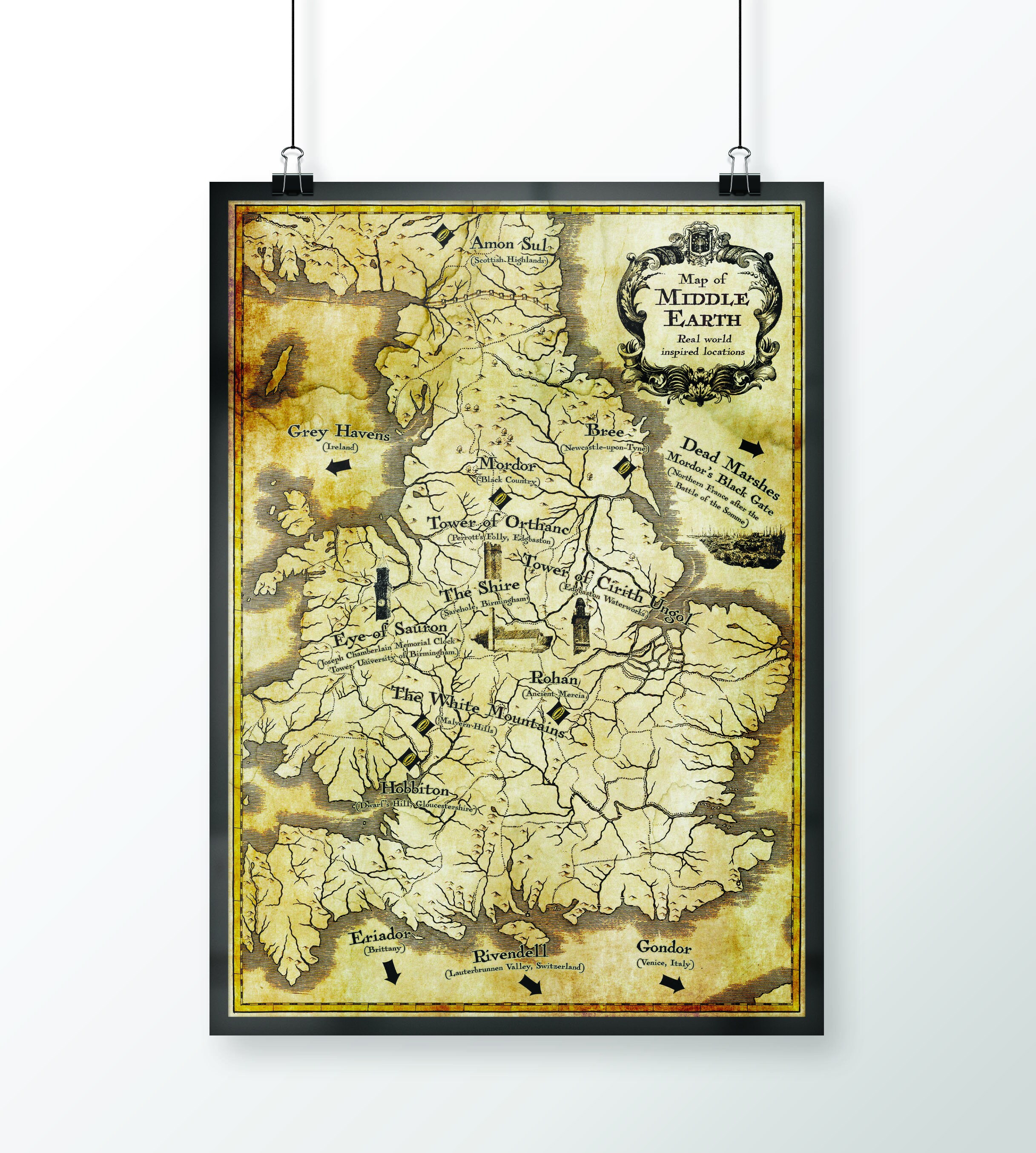 Vintage Tolkien Style Map of Middle Earth With Real World | Etsy