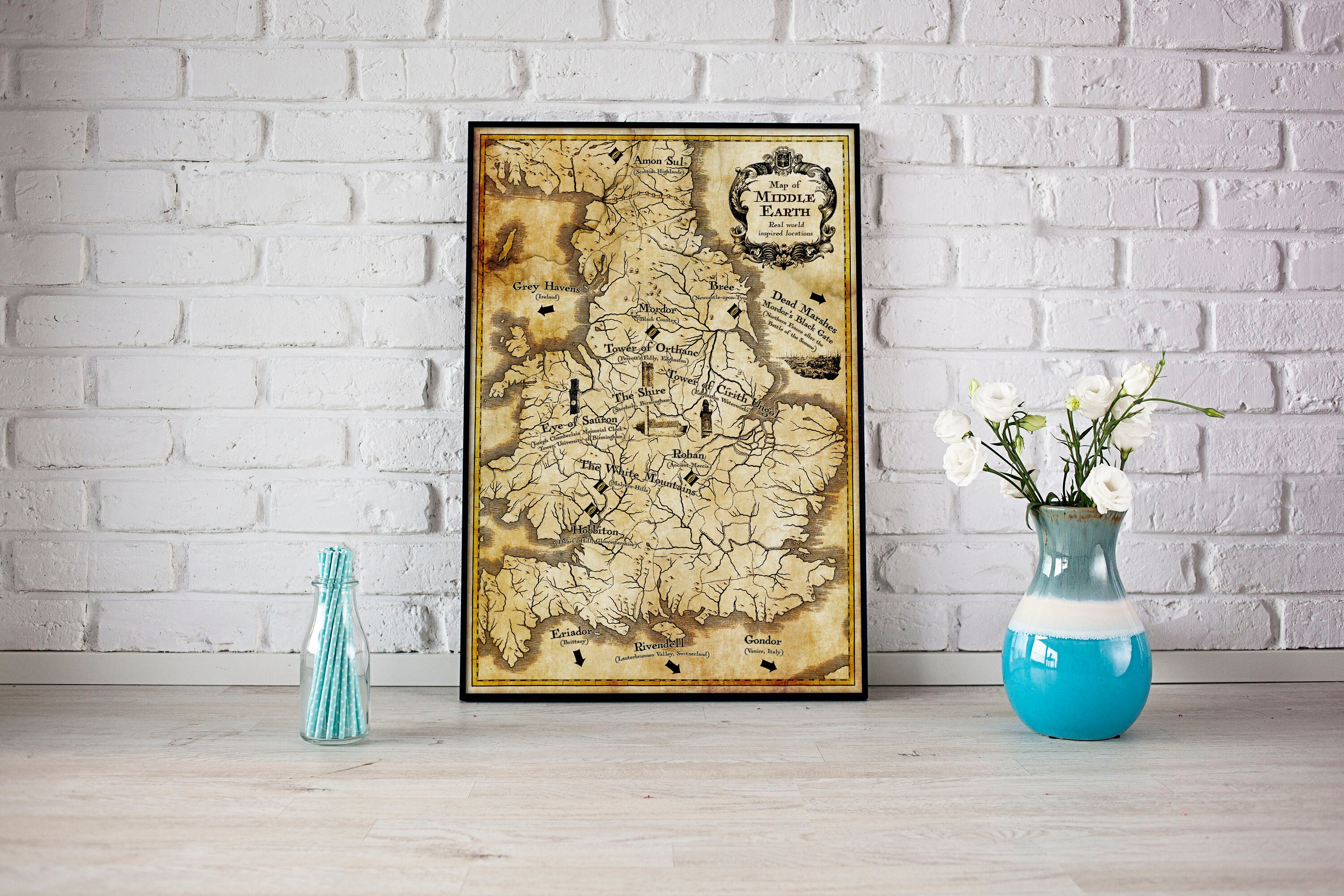 Vintage Tolkien Style Map of Middle Earth With Real World | Etsy