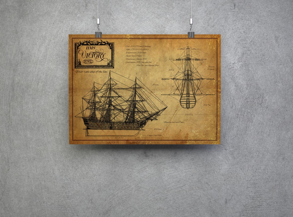 HMS Victory Antique Style Schematic Black Print A3 A2 A1 - Etsy