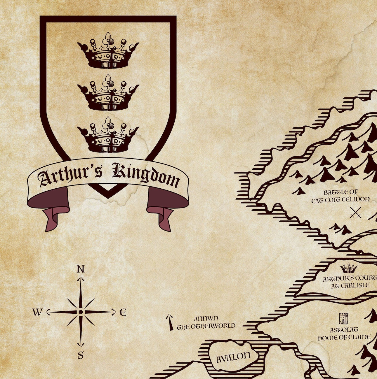 Vintage Look Map of King Arthur's Kingdom A4 A3 A2 A1 | Etsy