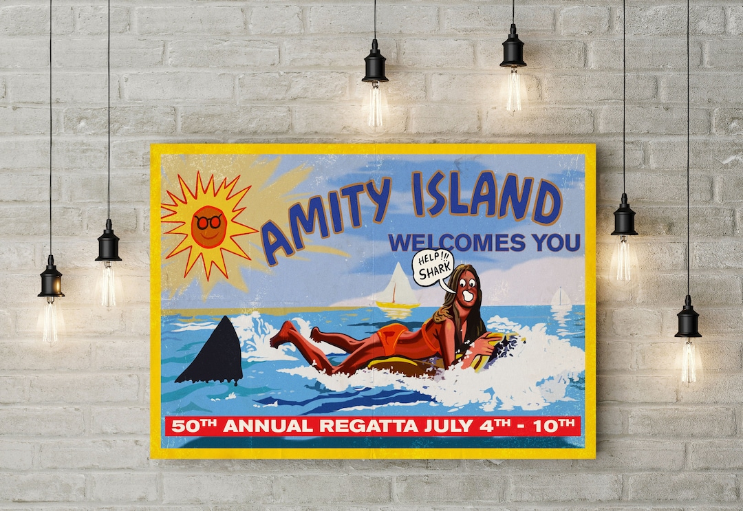 Jaws Inspired Amity Island 'help! Shark' Art Print + Postcard - Etsy