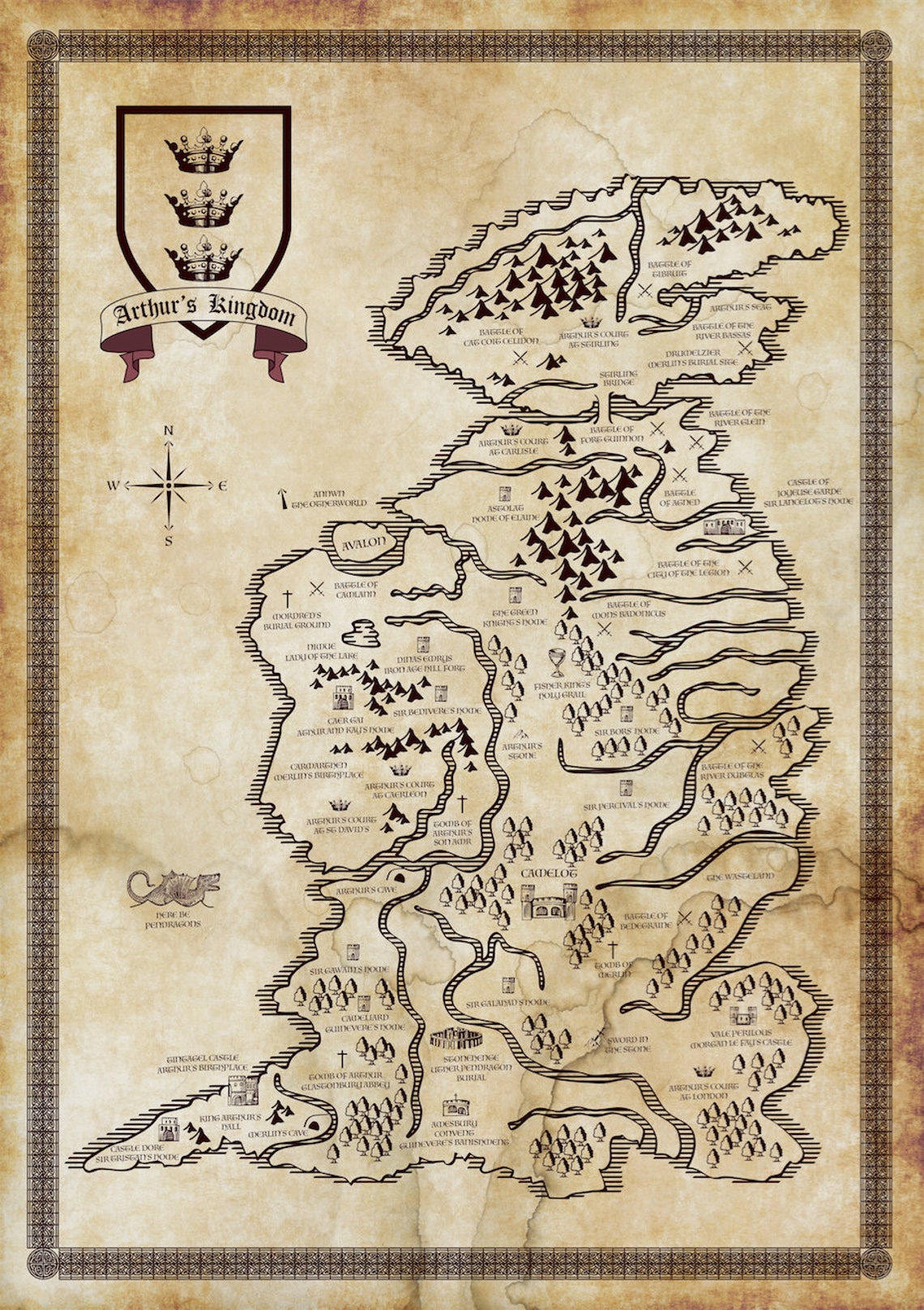 Vintage Look Map of King Arthur's Kingdom A4 A3 A2 A1 | Etsy