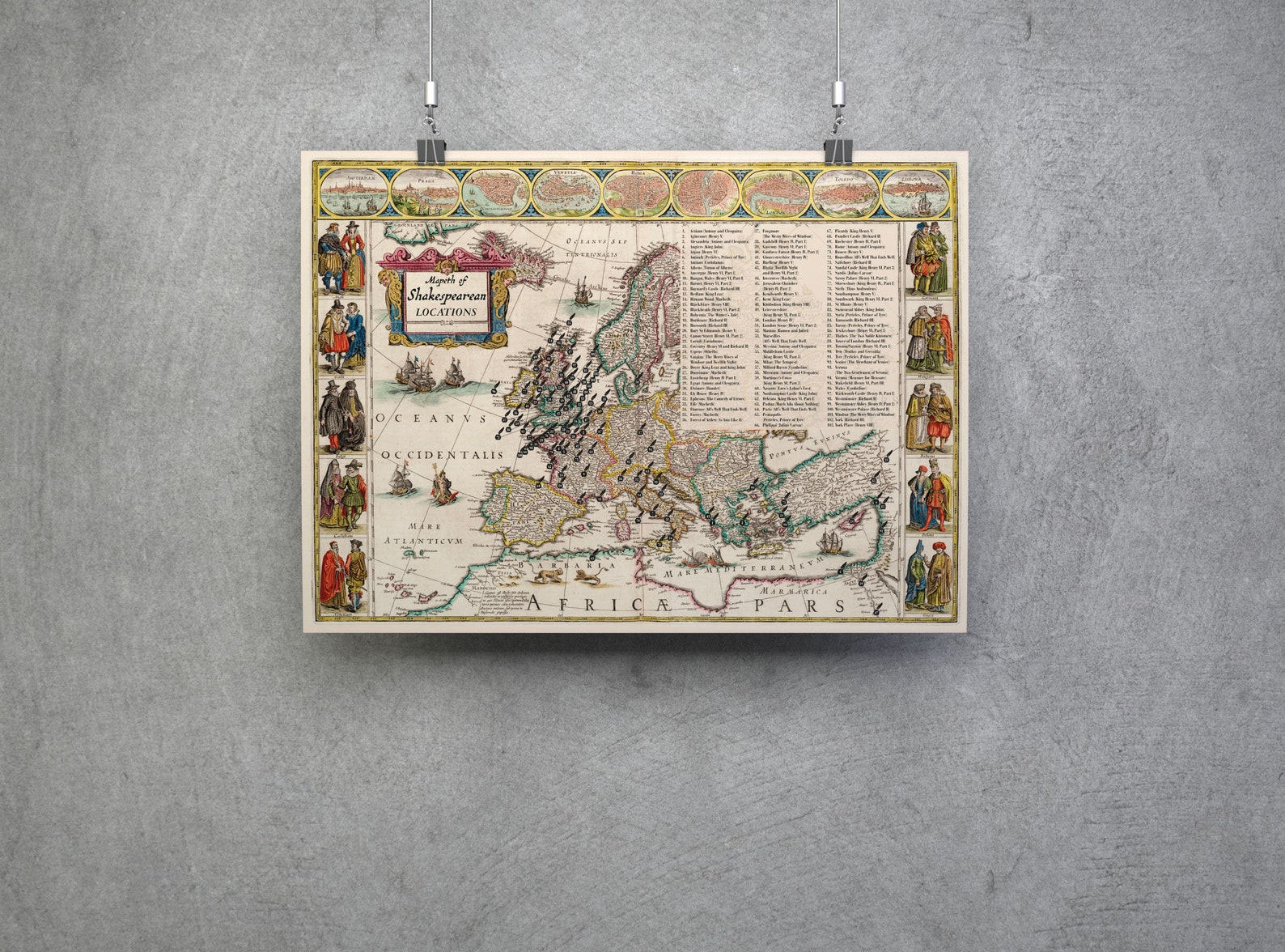 William Shakespeare Map Play Locations A Vintage Style Map - Etsy