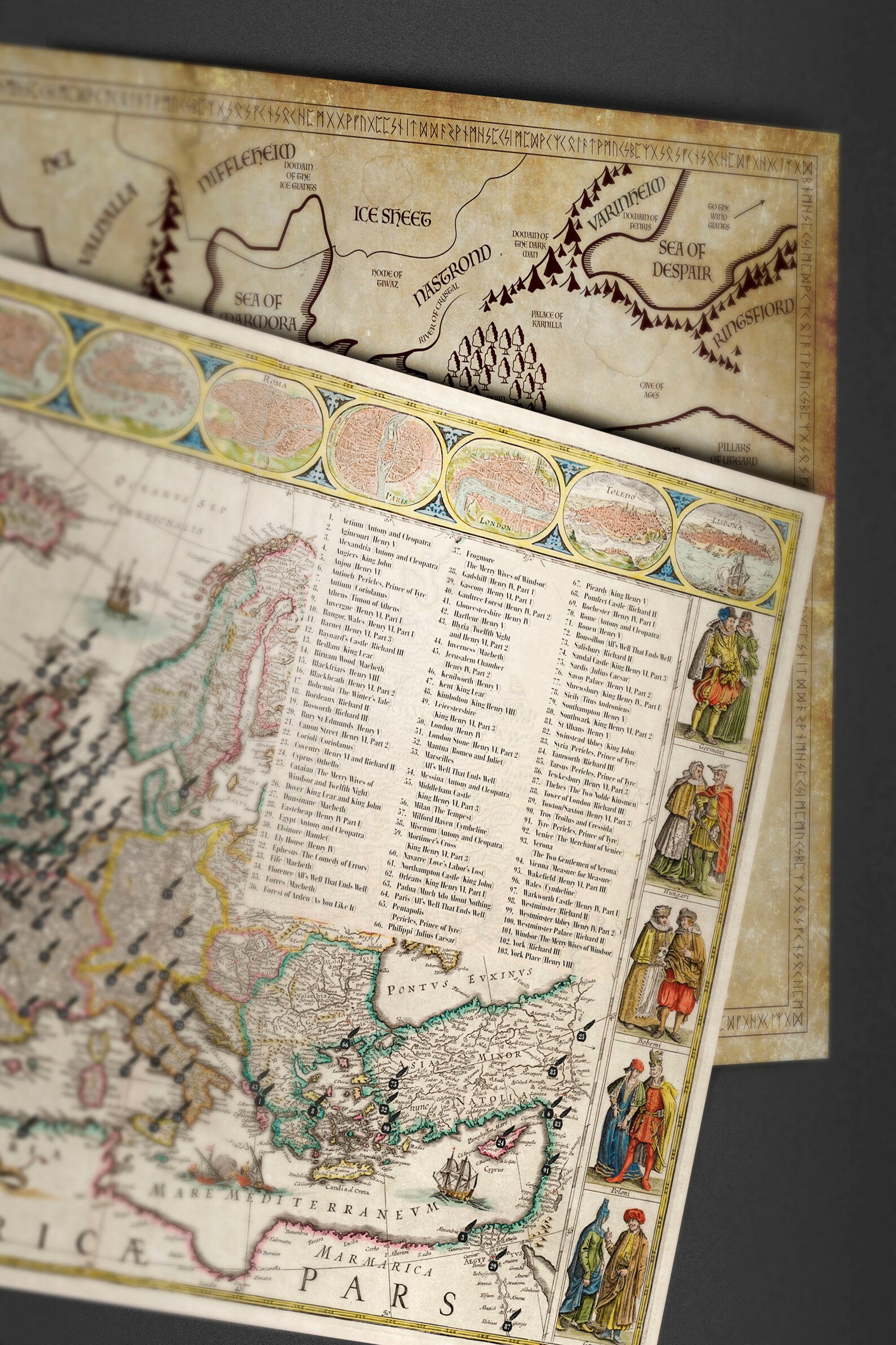 William Shakespeare Map Play Locations A Vintage Style Map - Etsy