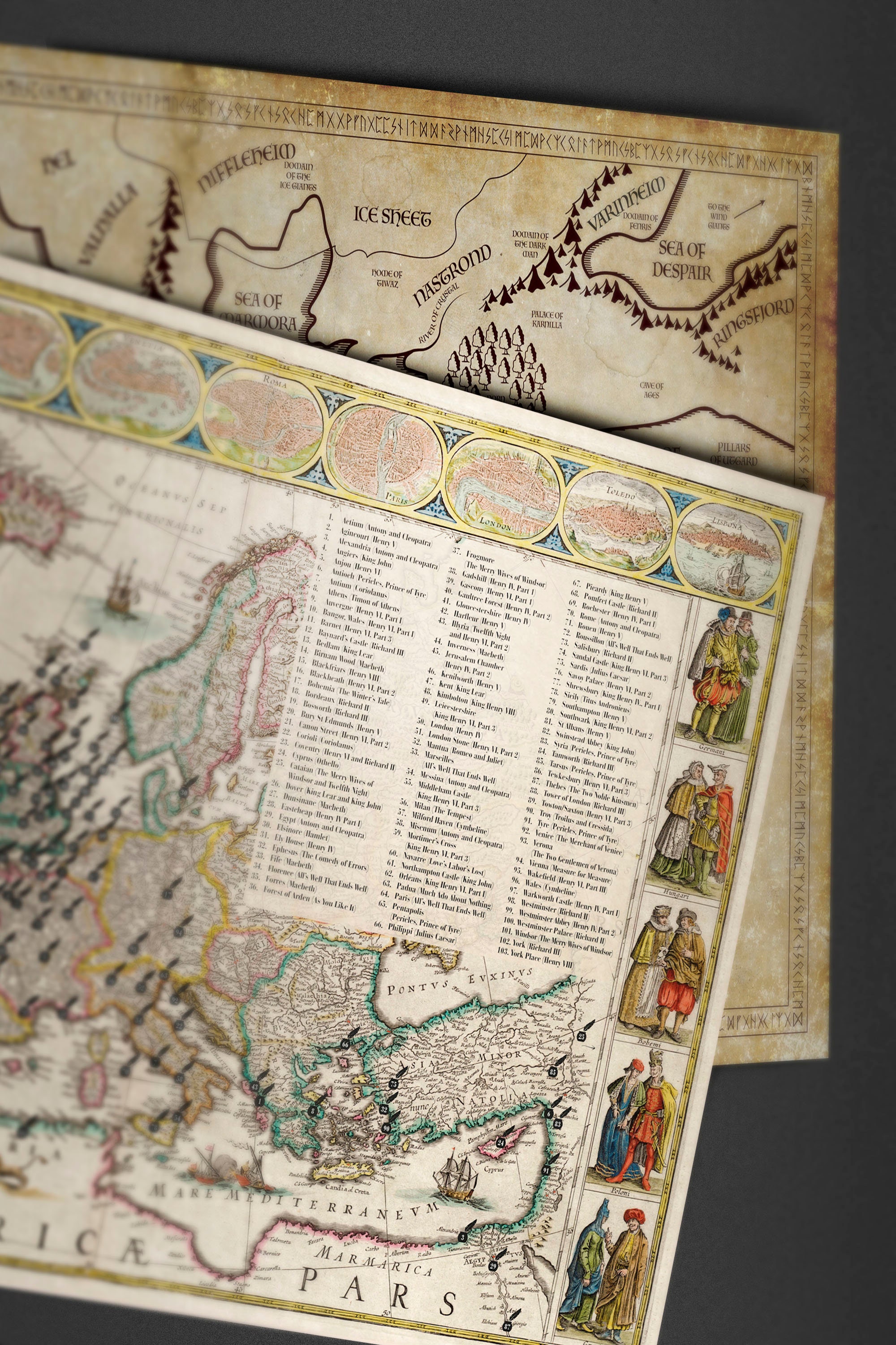 William Shakespeare Map Play Locations A Vintage Style Map - Etsy UK