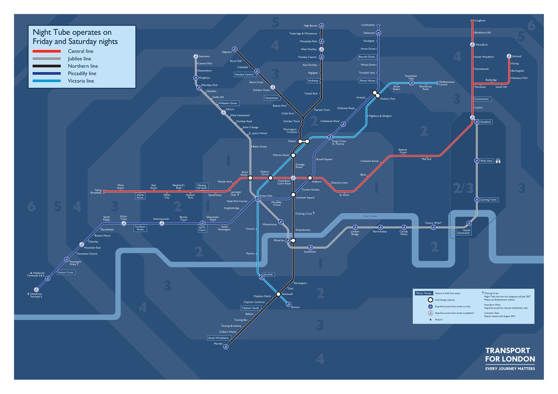 London Underground Night Tube Map as Anagrams A4 A3 A2 A1 A0 | Etsy
