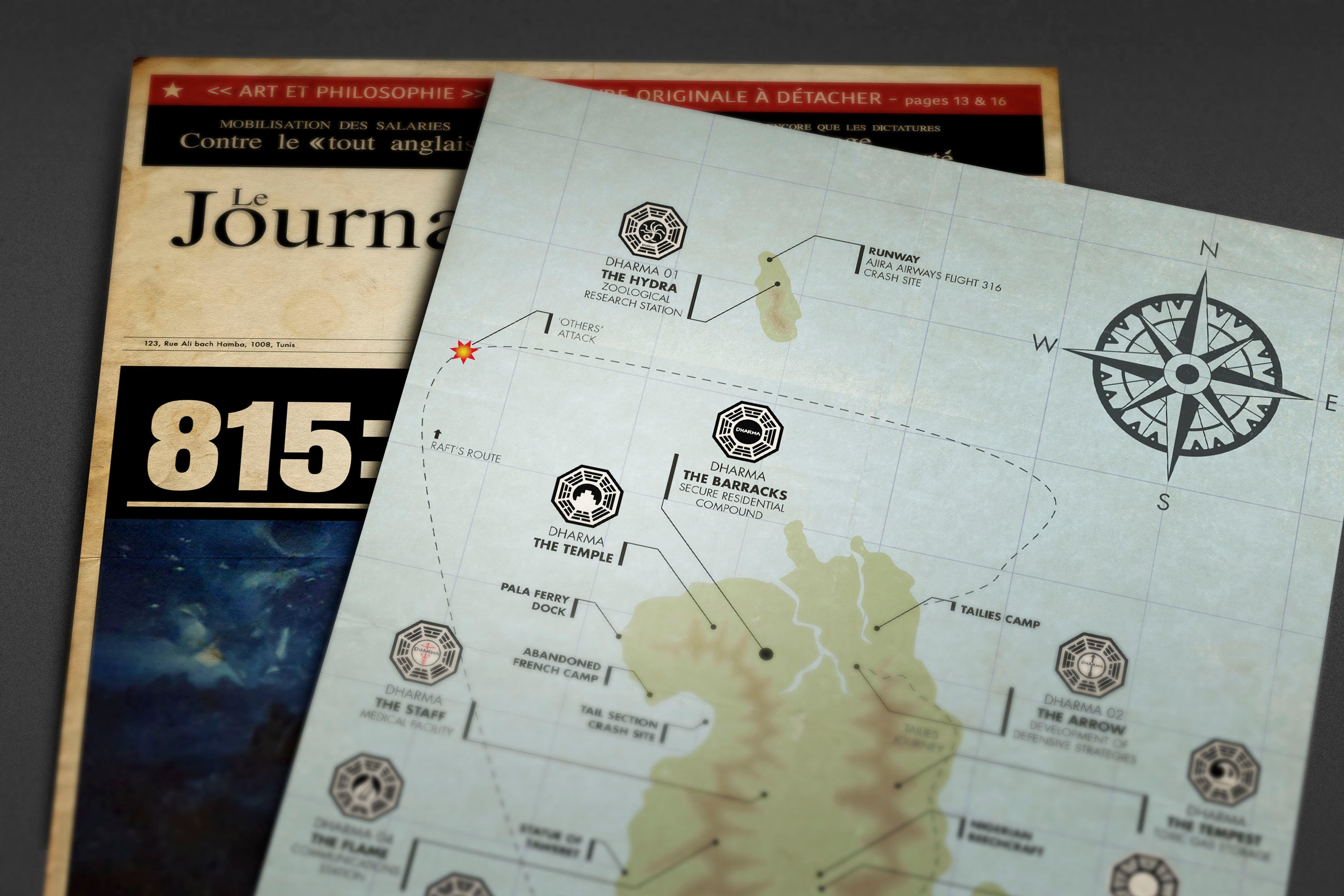 Lost Inspired - Dharma Station Locations Island Map TV Prop Replica A4 ...