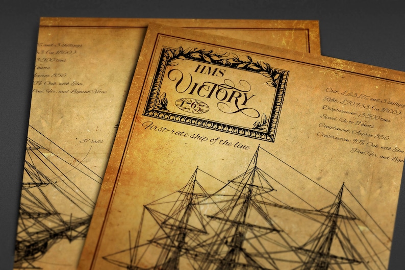 HMS Victory - Antique Style Schematic Black Print - A3 A2 A1 Art Print ...