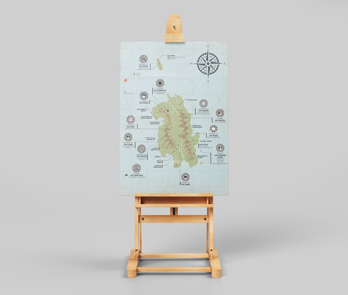 Lost Inspired Dharma Station Locations Island Map TV Prop - Etsy