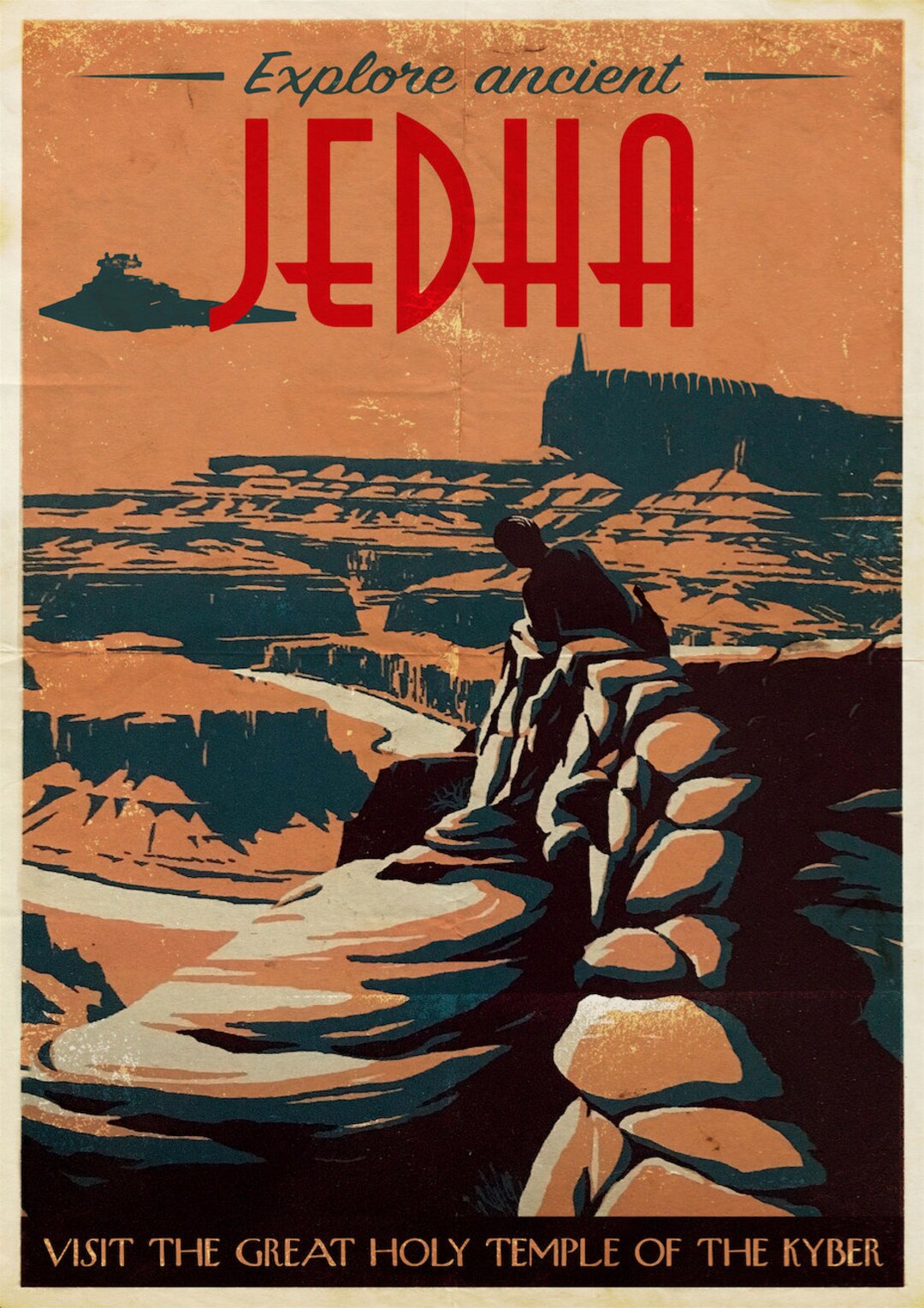 Retro Star Wars Cyber Crystal Jedha Vintage Travel A4 A3 A2 Poster ...