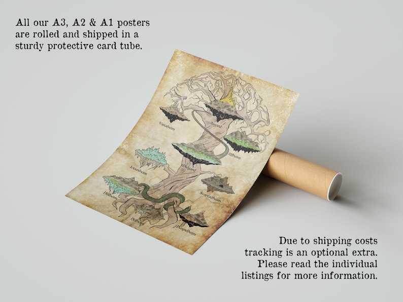 Map of Norse Mythology Vintage Style Nine Realms Map A4 A3 - Etsy