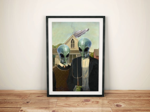 Alien Gothic Grant Wood American Gothic Inspired Vintage A4 - Etsy