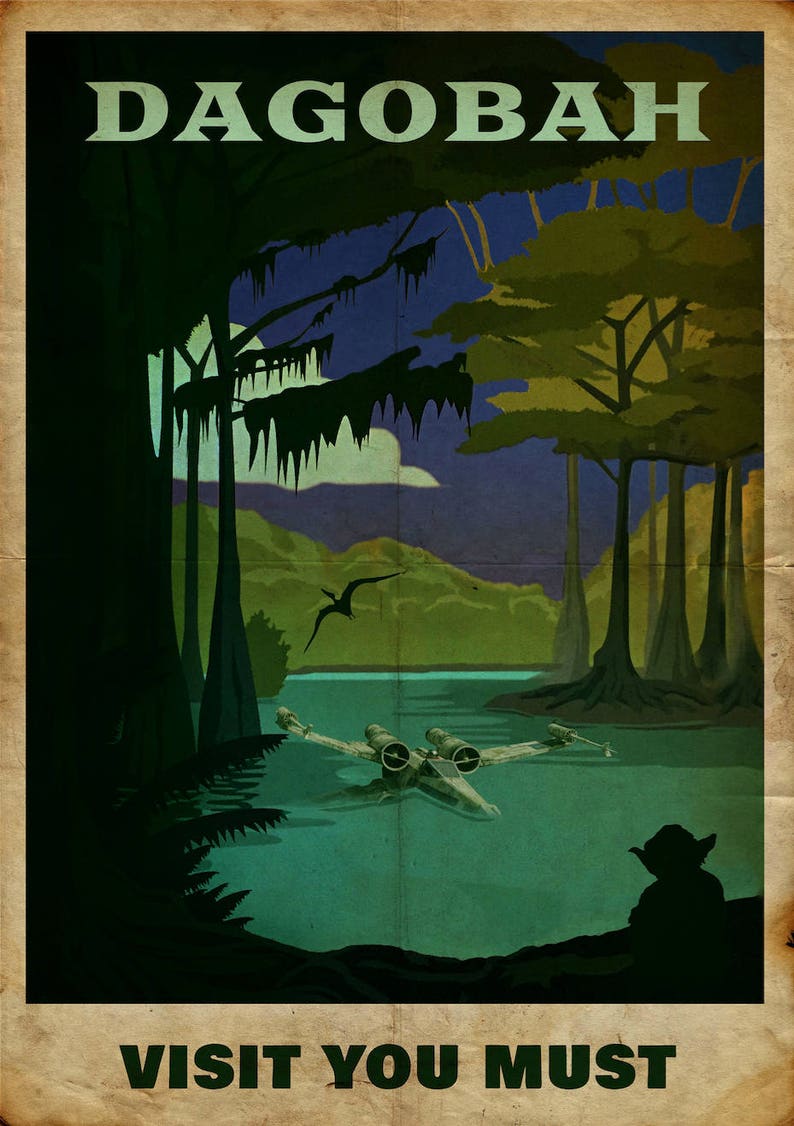 Star Wars Inspired Retro Style Dagobah Yoda Vintage Travel A1 A2 A3 A4 ...