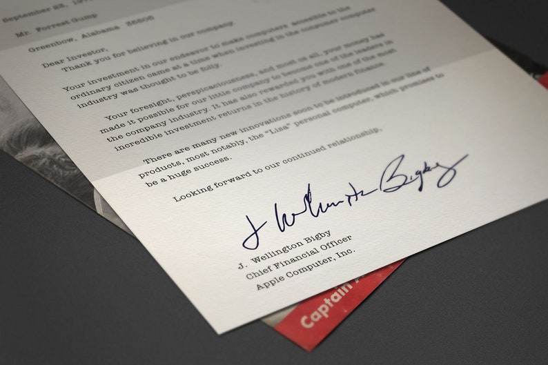 Forrest Gump Inspired Apple Investment Letter - Movie Prop Replica A4 ...