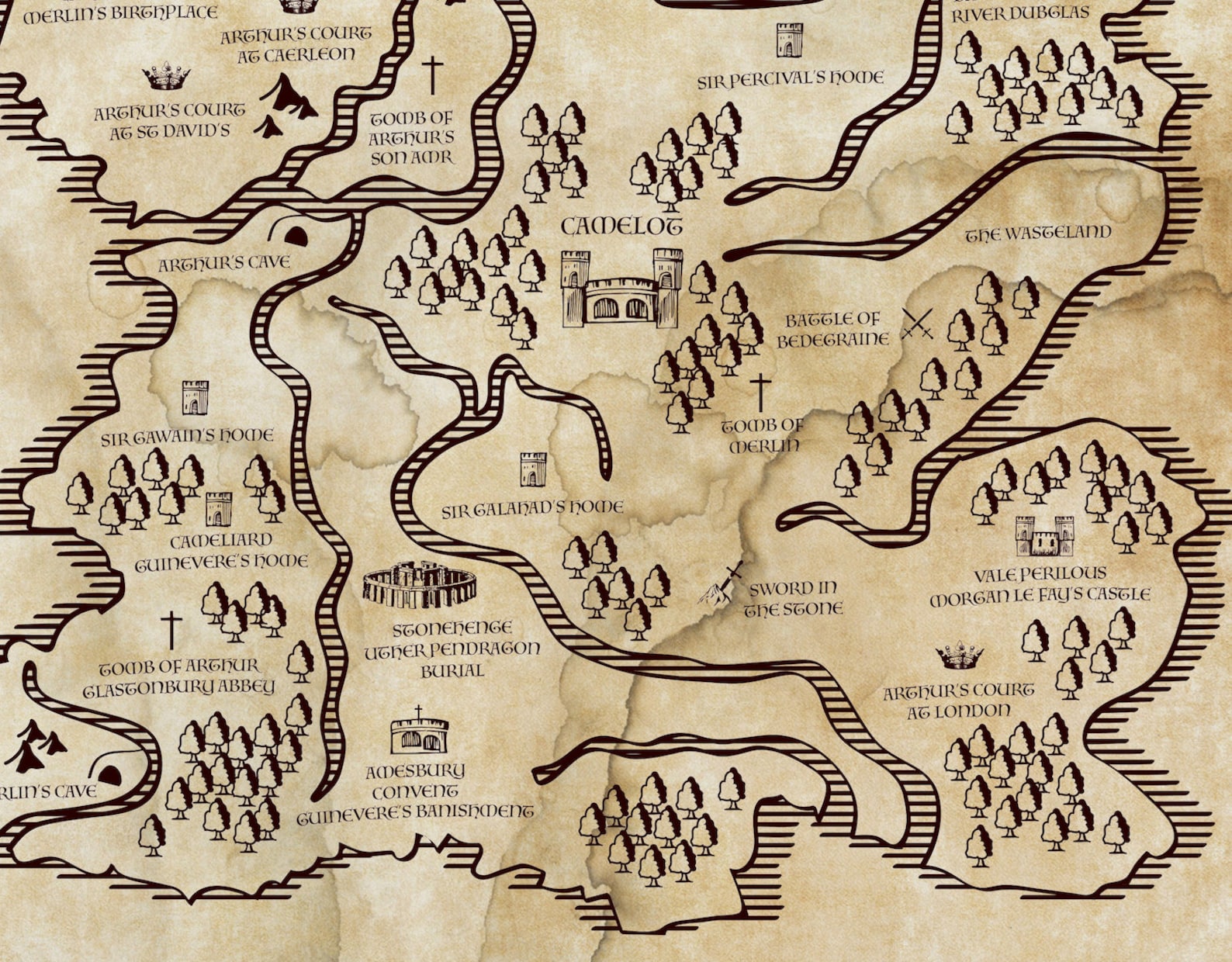 Vintage Look Map of King Arthur's Kingdom A4 A3 A2 A1 | Etsy