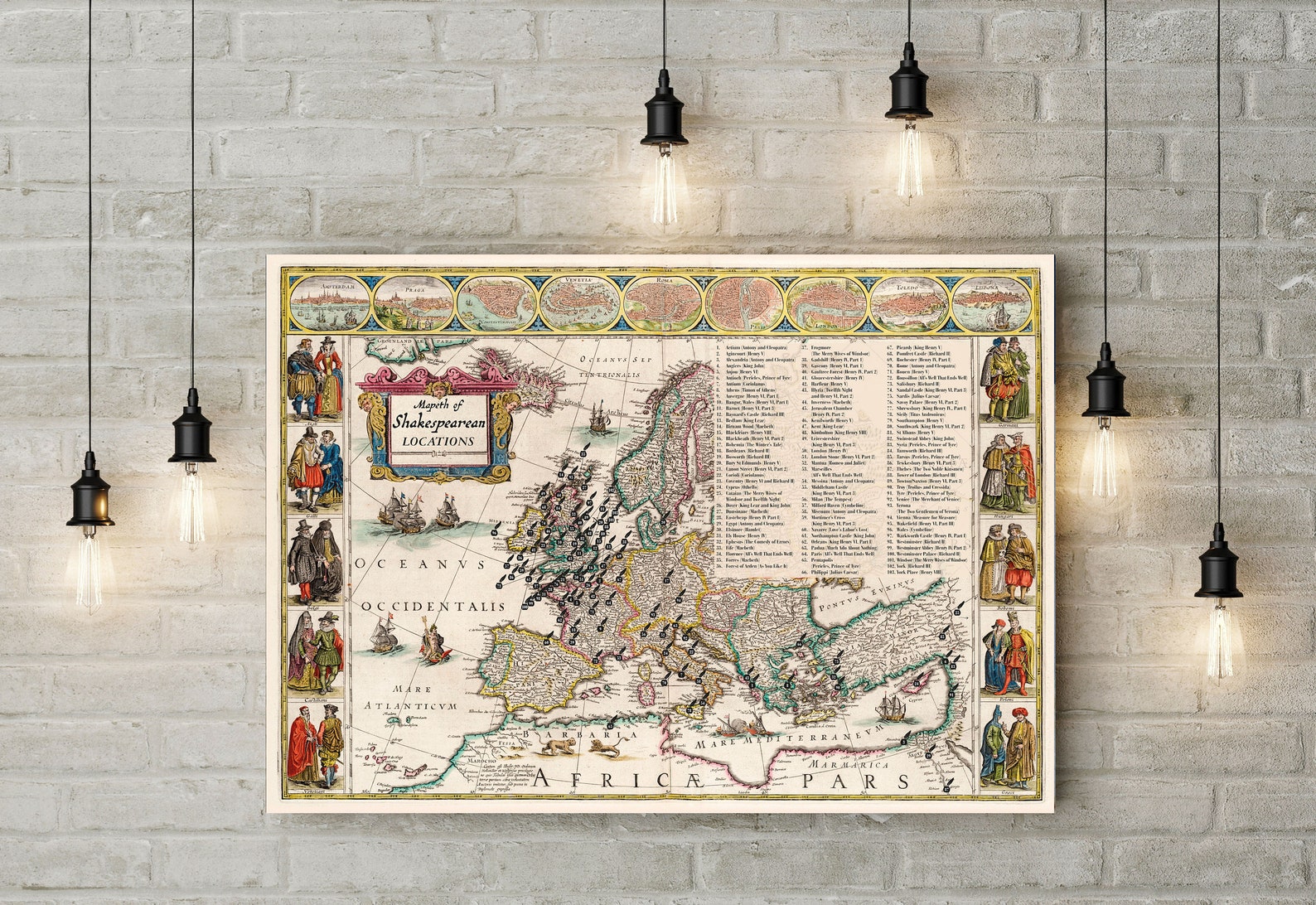 William Shakespeare Map Play Locations A Vintage Style Map - Etsy