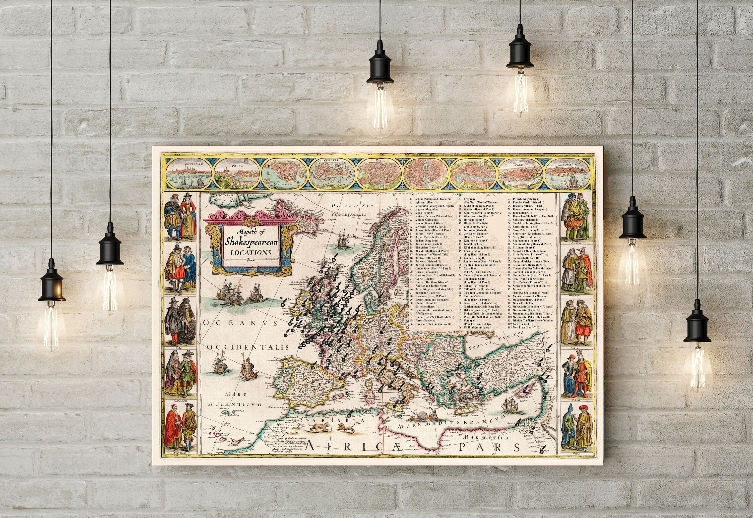 William Shakespeare Map Play Locations A Vintage Style Map - Etsy UK