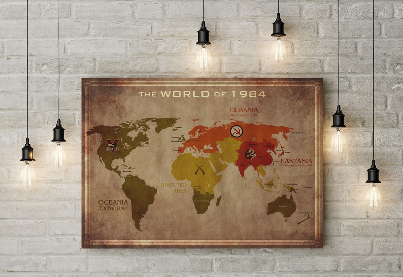 Carte du monde George Orwell 1984 : impression d'art de style vintage ...
