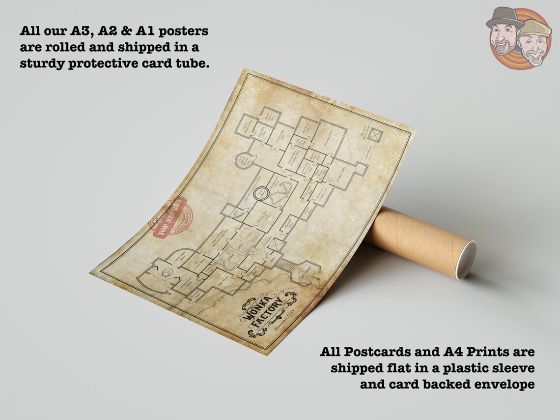 Willy Wonka Inspired Chocolate Factory Blueprint A4 A3 A2 A1 Art Print ...