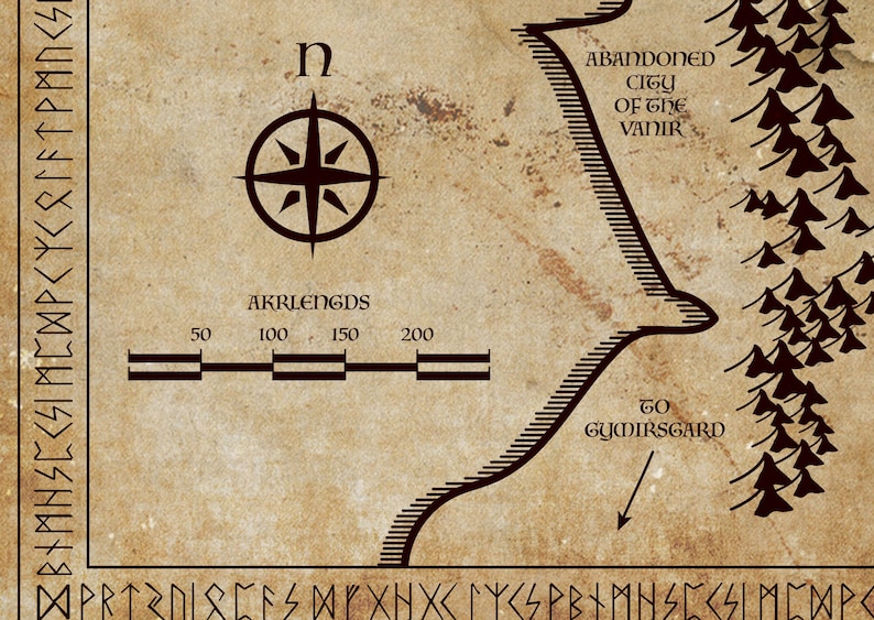 Asgard Map Print: Vintage Norse Mythology Art - Etsy