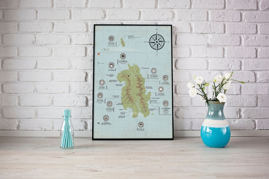 Lost Inspired Dharma Station Locations Island Map TV Prop Replica A4 A3 ...