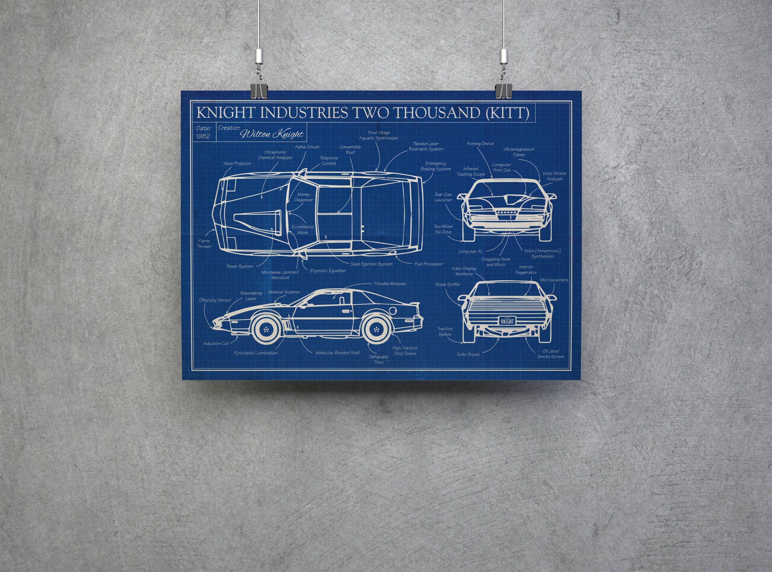 Knight Rider KITT Blueprint Art Print: Knight Industries Two Thousand ...