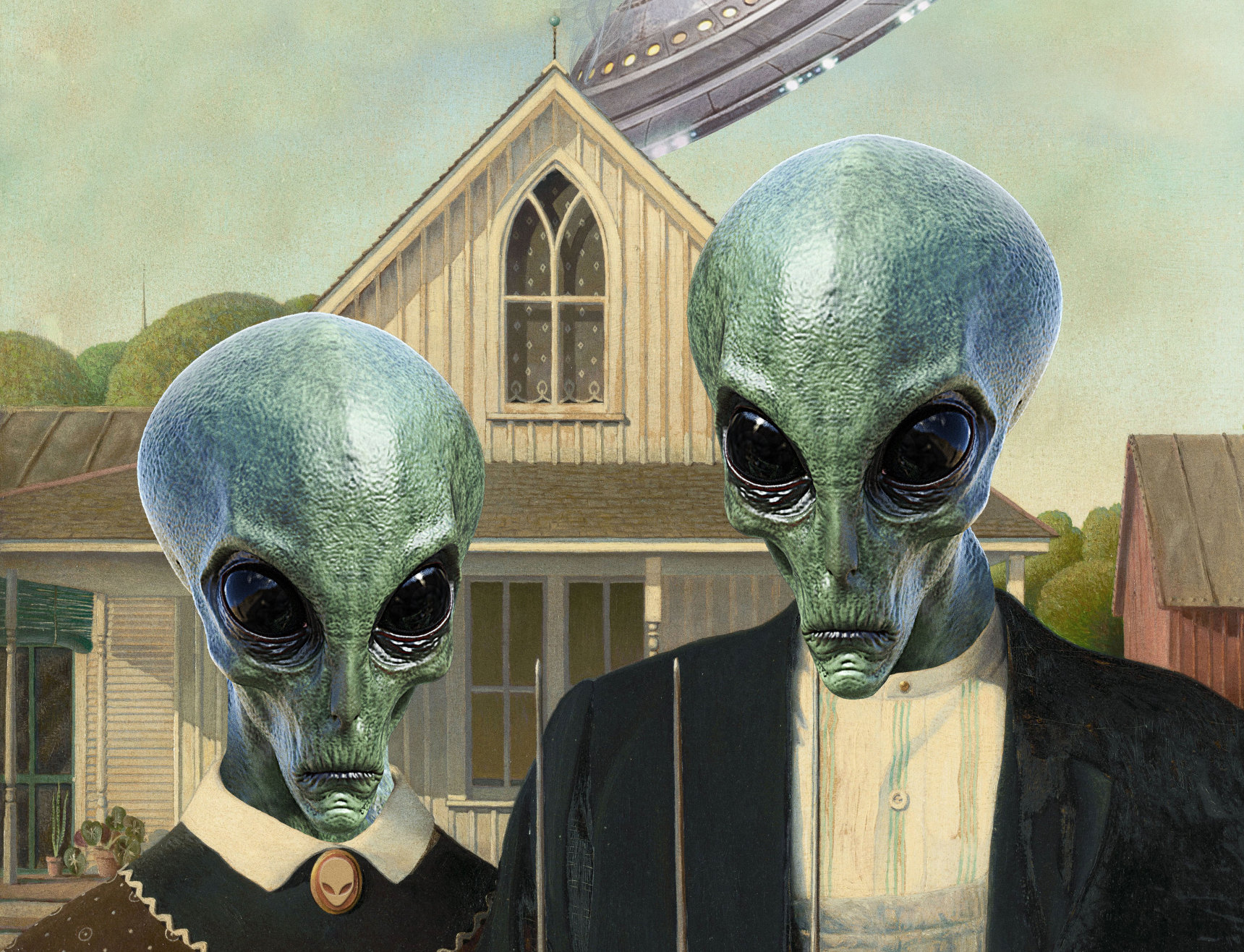 Alien Gothic - Grant Wood American Gothic Inspired Vintage A4 A3 A2 ...
