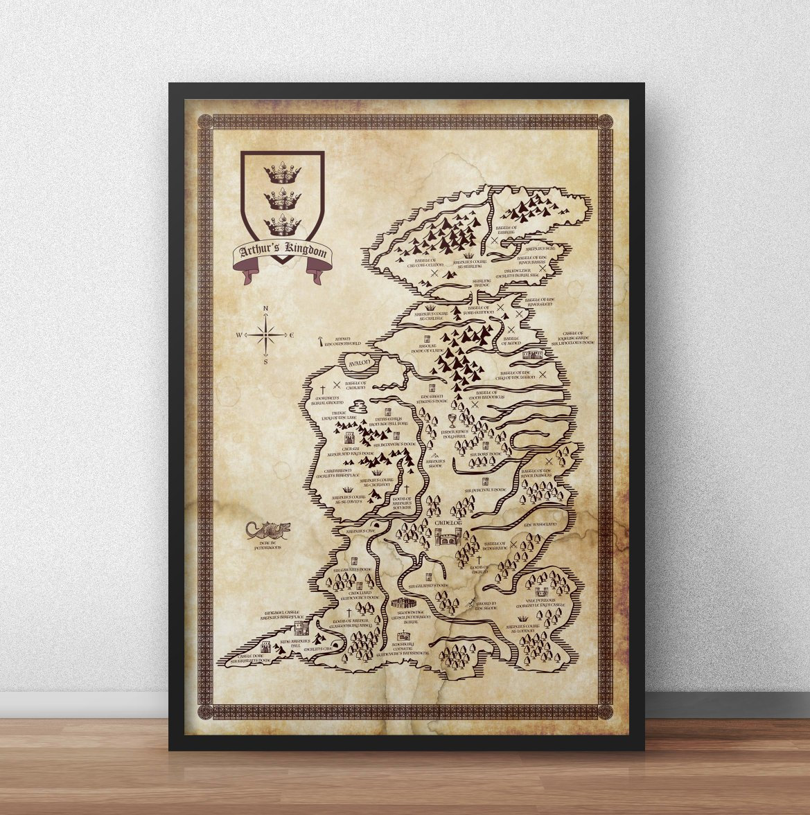 Vintage Look Map of King Arthur's Kingdom A4 A3 A2 A1 - Etsy Norway