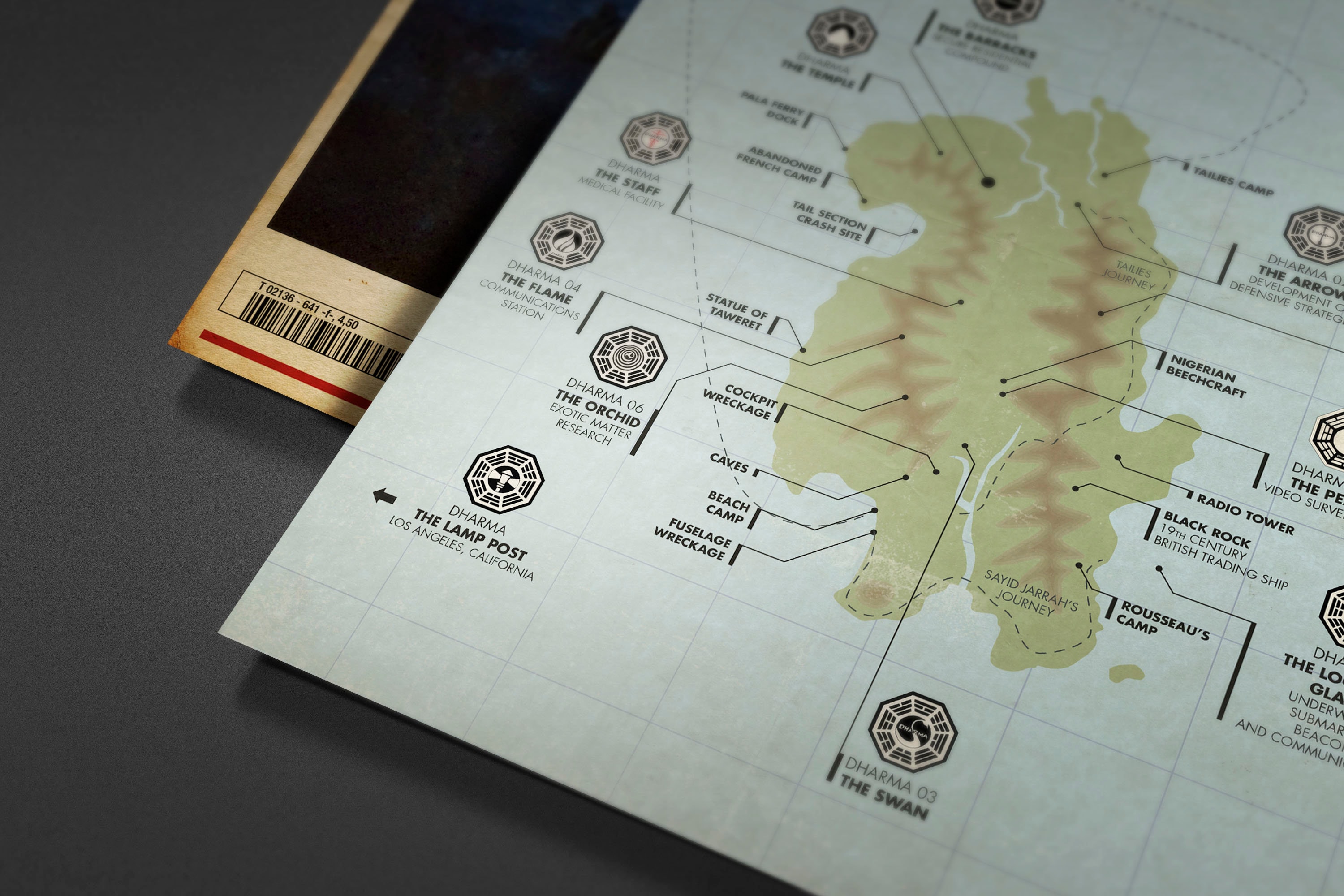 Lost Inspired - Dharma Station Locations Island Map TV Prop Replica A4 ...