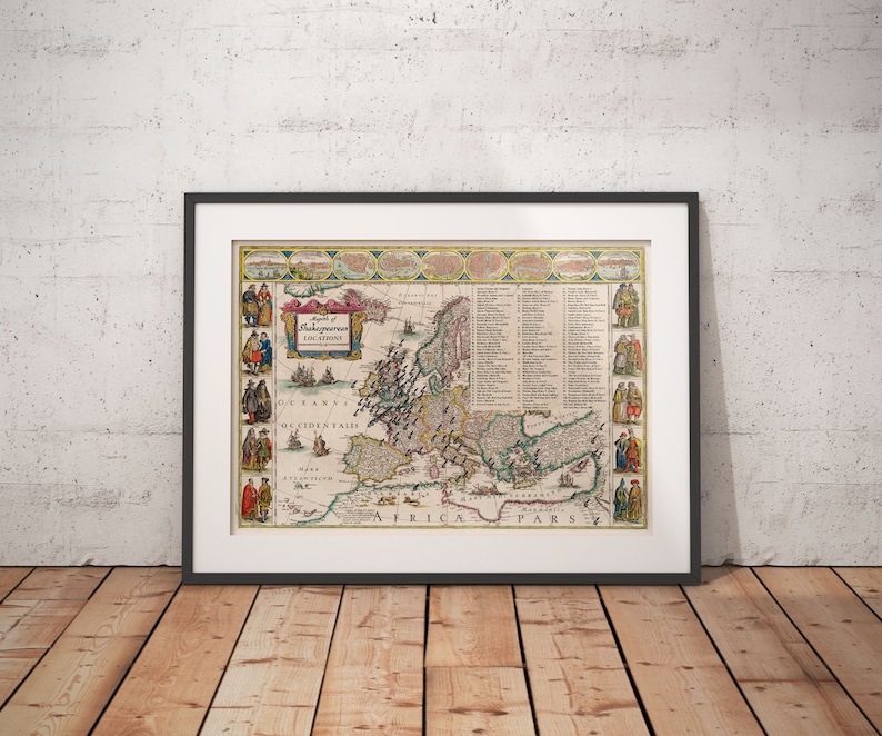 William Shakespeare Map Play Locations A Vintage Style Map - Etsy