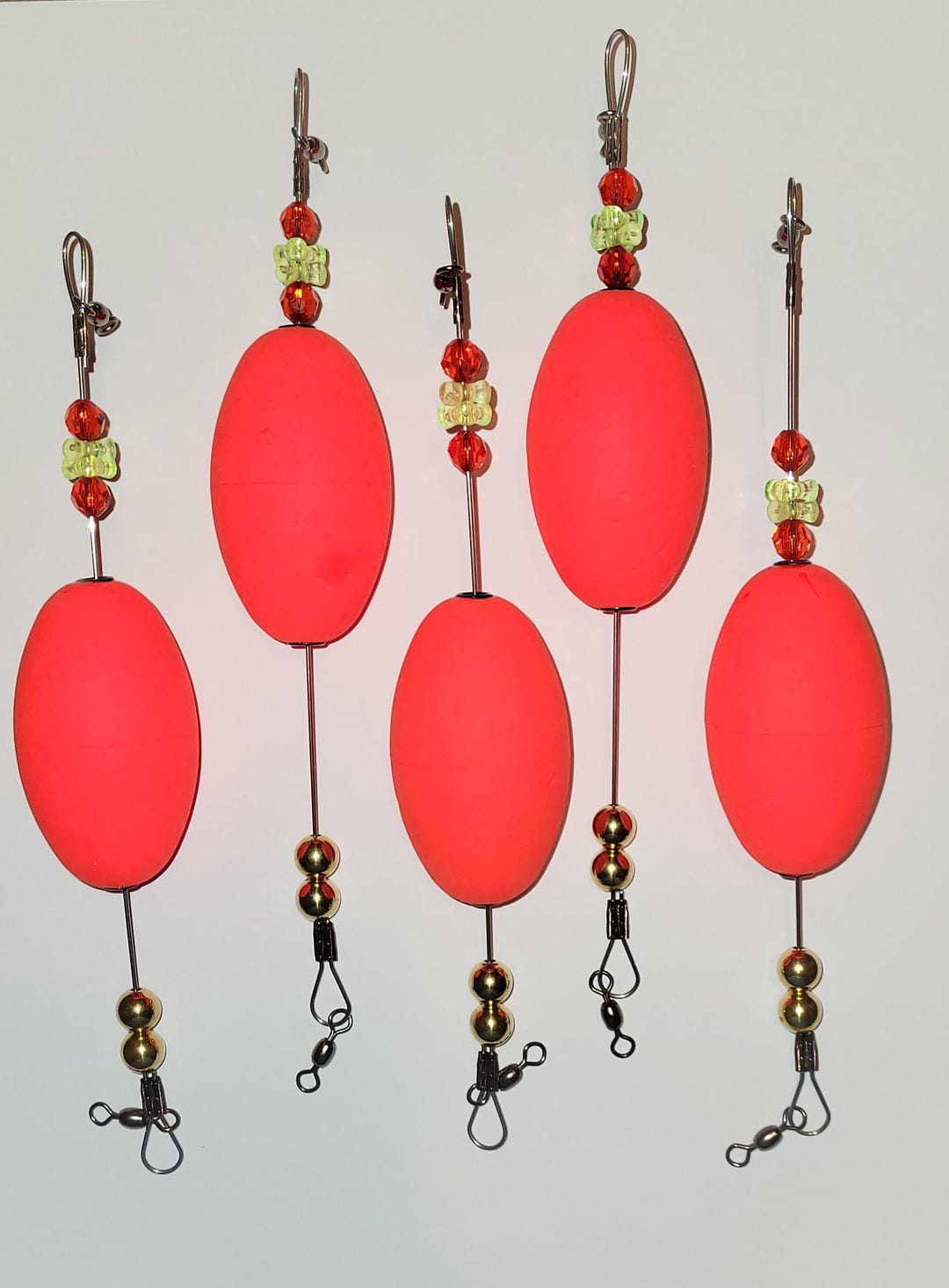 Popping Float Rigs, 5 Rigs, Bright Red, 2-1/2 Inch Oval Floats. Choose ...