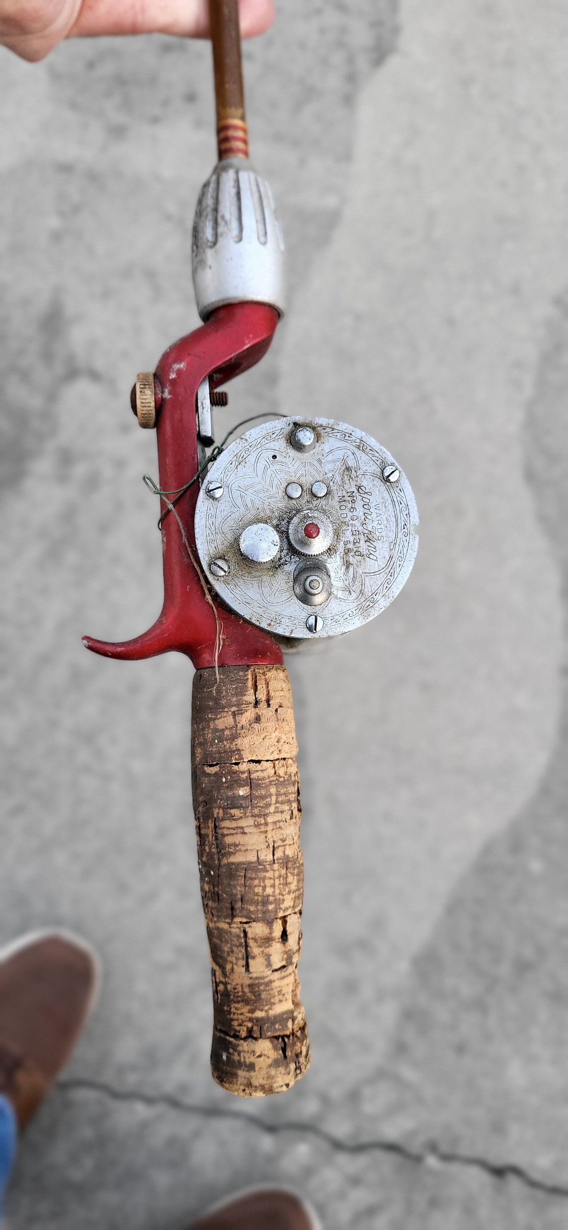 Vintage Fishing Reel and Solid Glass Rod. Montgomery Ward No. 69 6310 ...