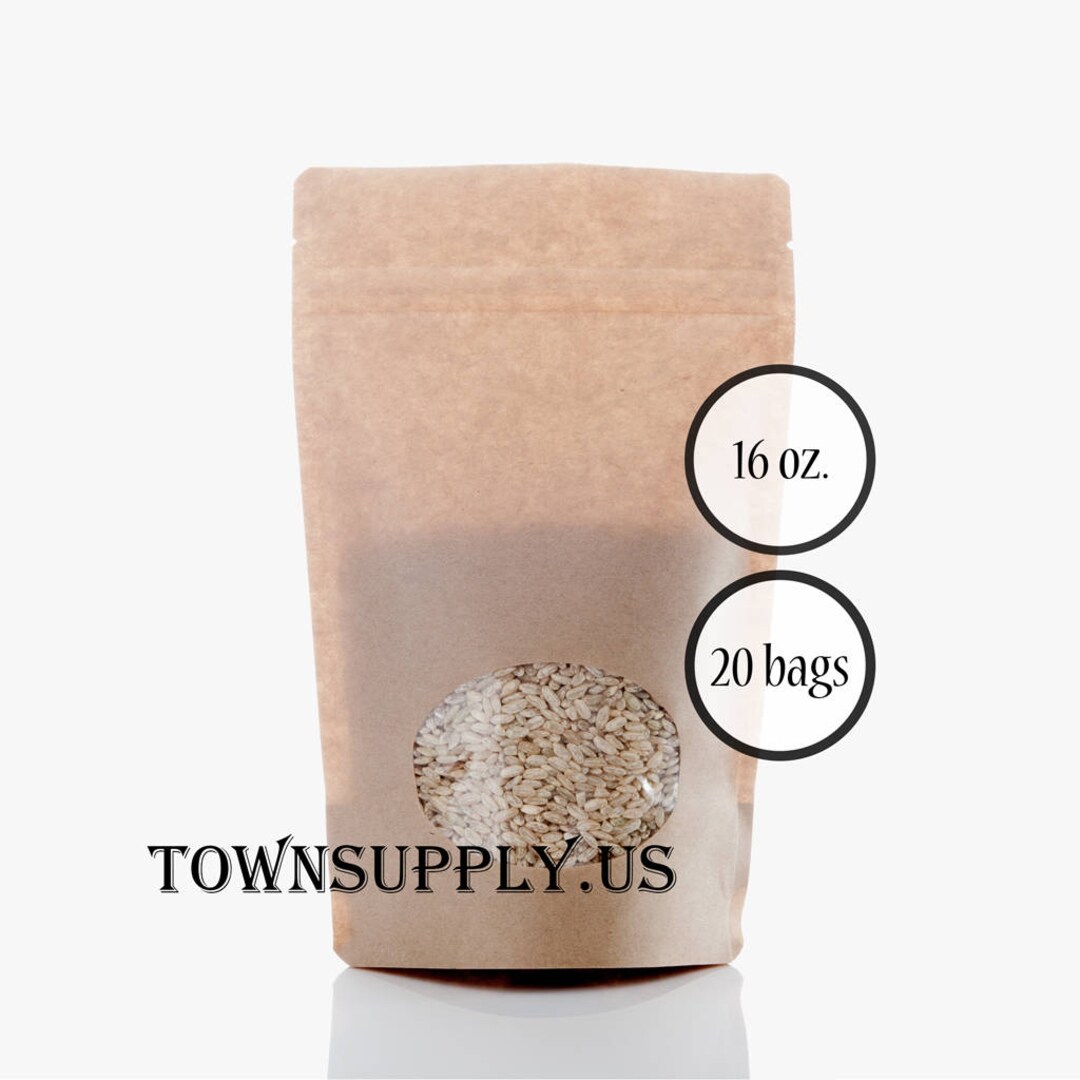 20 16 Oz Kraft Paper Stand up Pouches, Clear Oval Window, Holds 6.5 ...