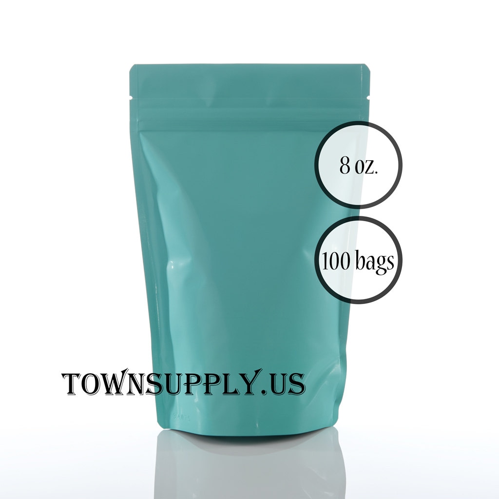 100 8 Oz Matte Turquoise Stand up Pouches, Foil Lined Storage Bags ...